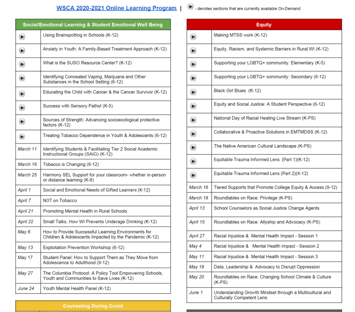 April 2021: Counseling Services - Wisconsin School Counselor Association